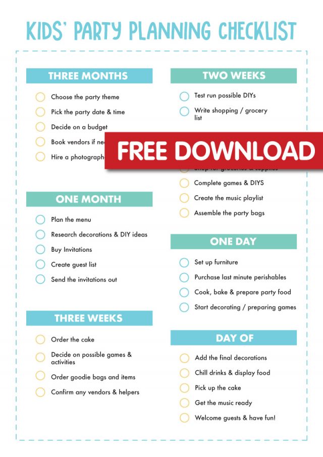 Free Kids Party Planning Checklist Printable - Bright Star Kids