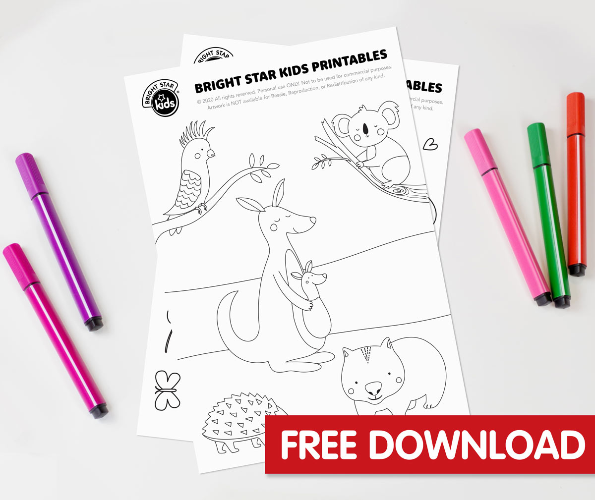 Aussie Animals For Kids Colouring In - Bright Star Kids Free Printable