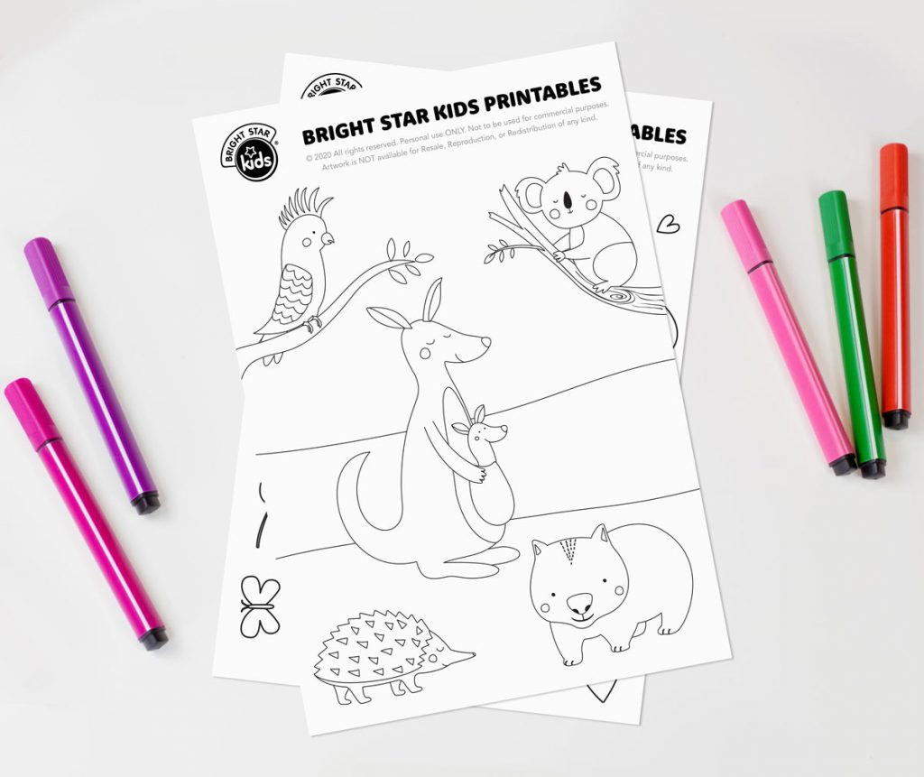 Aussie Animals For Kids Colouring In - Bright Star Kids Free Printable
