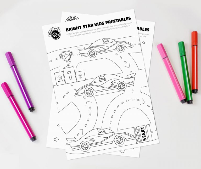Race Cars Colouring In Printable - Bright Star Kids Free Download